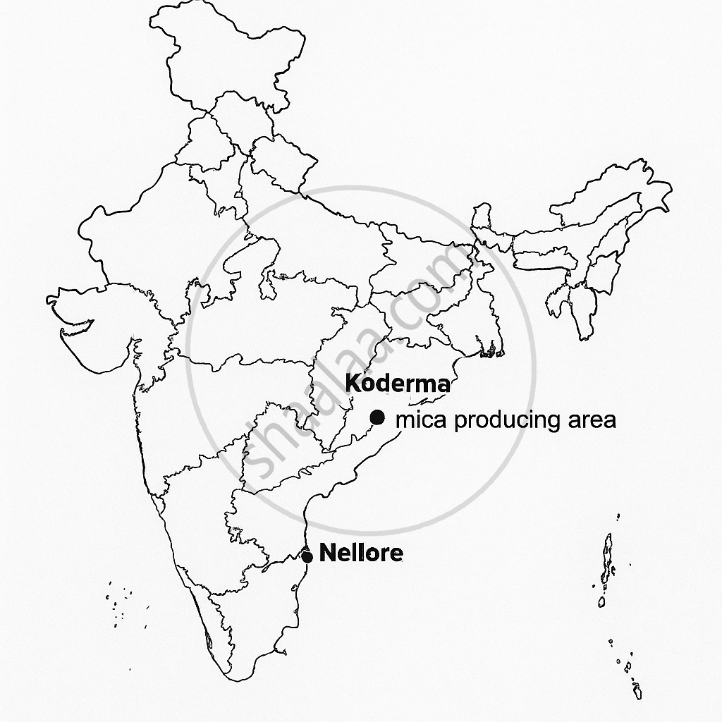 On the outline map of India, locate and label the following: One mica ...
