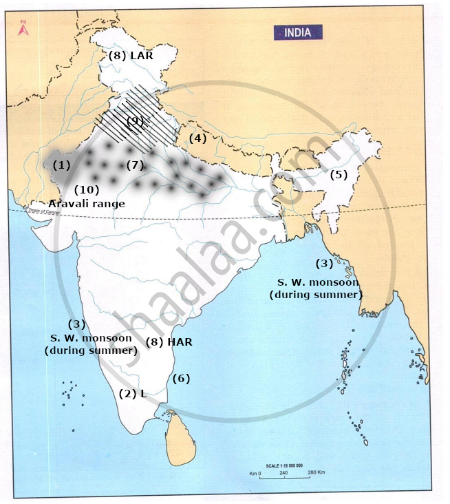 On the outline map of India: 1. Colour the areas which receive less ...