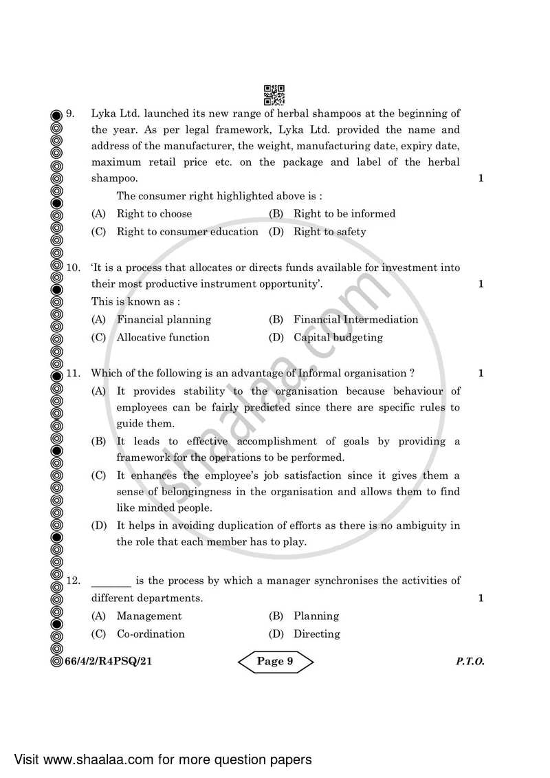 Business Studies 2023-2024 Commerce (English Medium) Class 12 66/4/2 ...