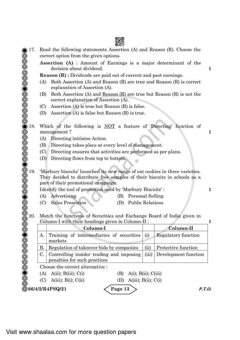 Business Studies 2023-2024 Commerce (English Medium) Class 12 66/4/2 ...