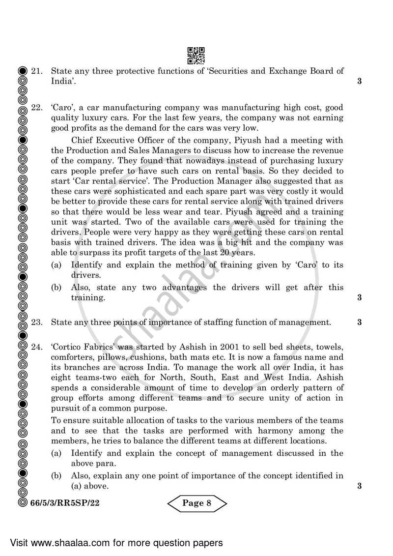 Business Studies 2023-2024 Commerce (English Medium) Class 12 66/5/3 ...