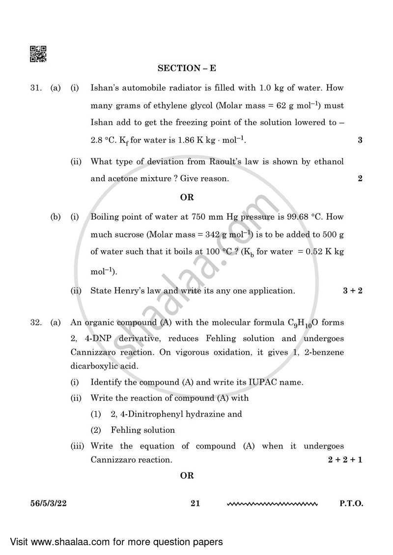 Chemistry 2023-2024 Science (English Medium) Class 12 Delhi Set - 3 ...