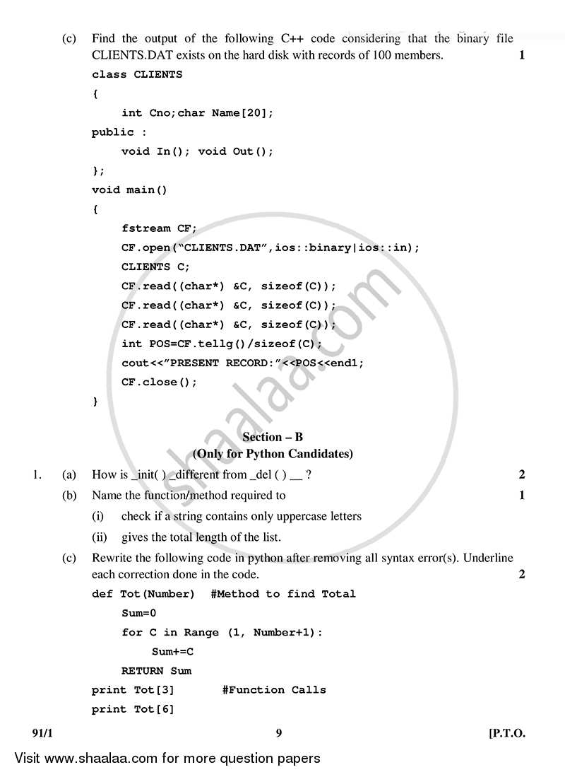 Computer Science Python 2014 2015 Science English Medium Class 12 Computer Science Python 2014 2015 Science English Medium Class 12