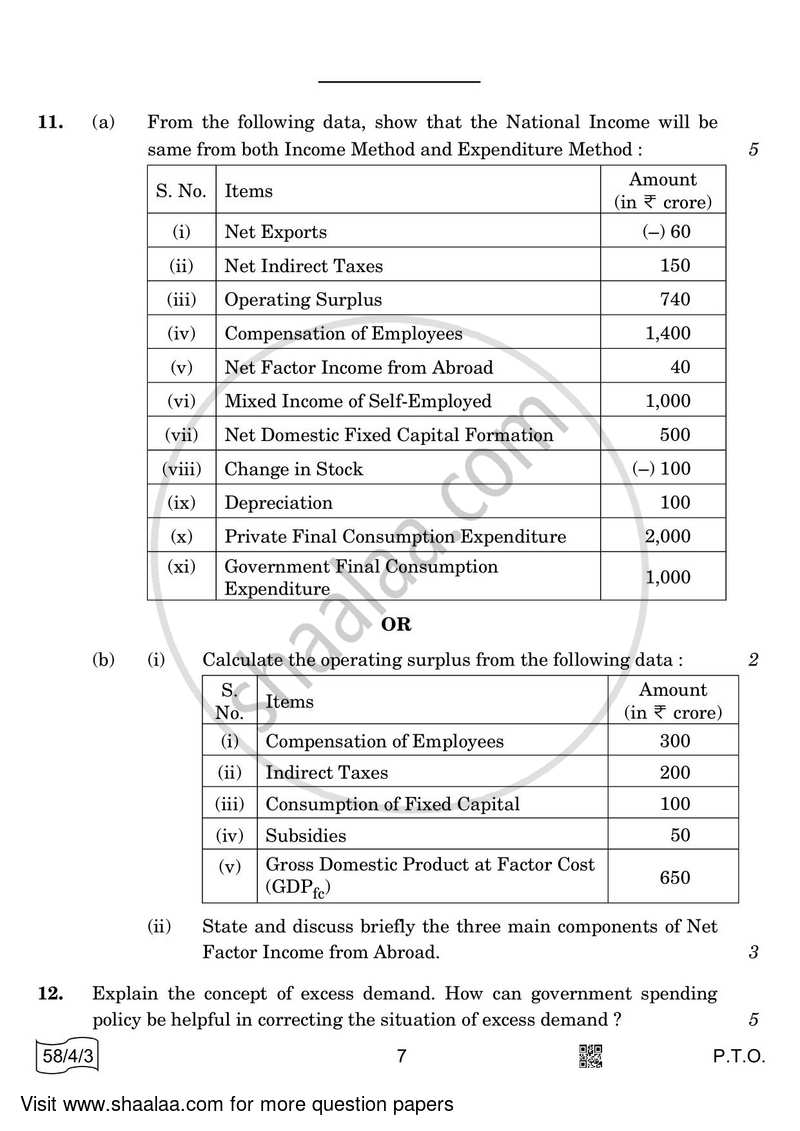 Economics 2021-2022 Commerce (English Medium) Class 12 58/4/3 question ...