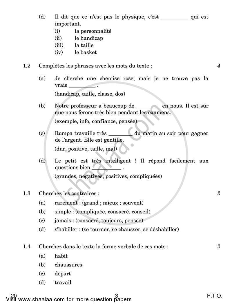 French Worksheets For Class 6 Cbse