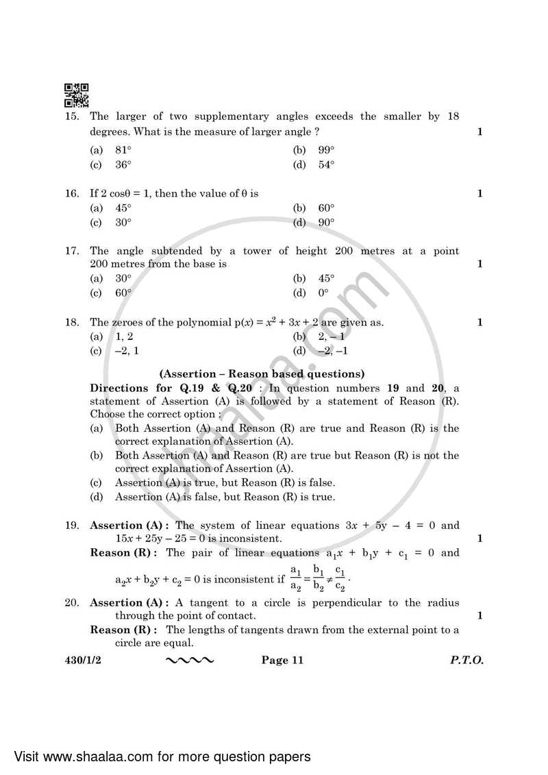 Mathematics 2022-2023 English Medium Class 10 Basic - 430/1/2 question paper with PDF download ...