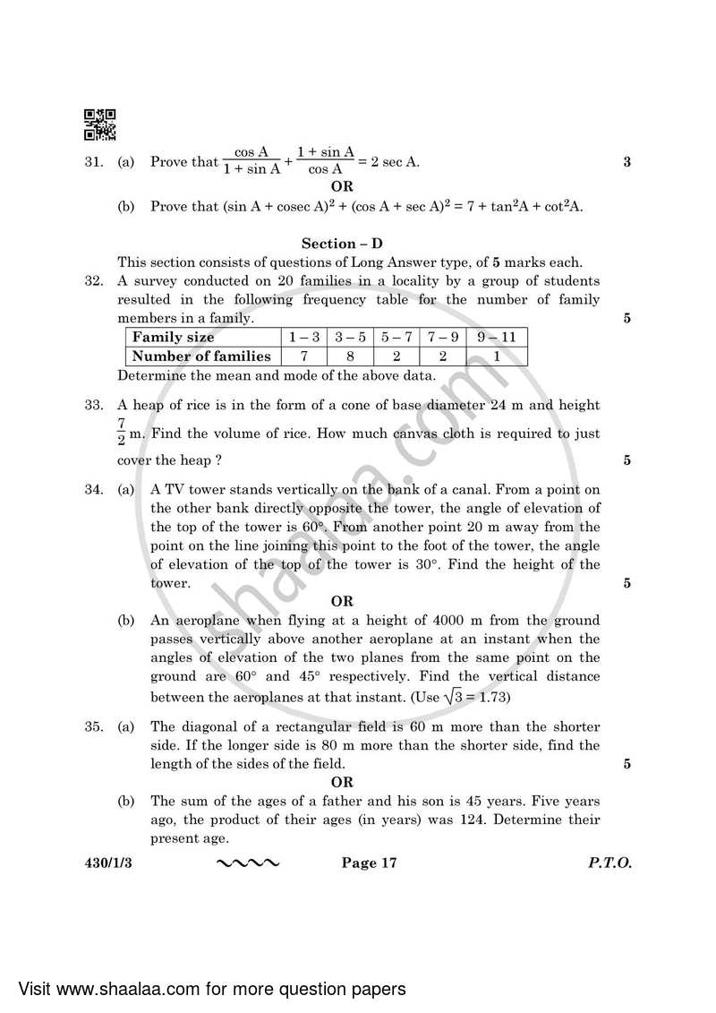 Mathematics 2022-2023 English Medium Class 10 Basic - 430/1/3 question paper with PDF download ...