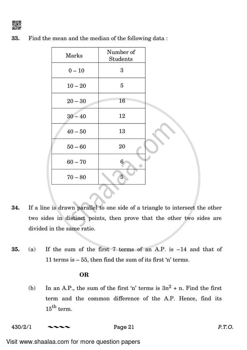 Mathematics 2022-2023 English Medium Class 10 Basic - 430/2/1 question paper with PDF download ...