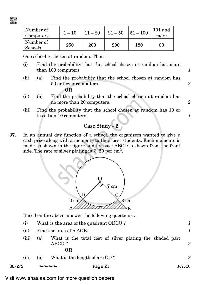 Mathematics 2022-2023 English Medium Class 10 Standard - 30/2/2 question paper with PDF download ...