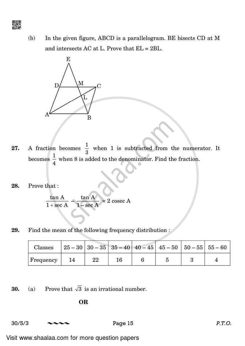 Mathematics 2022-2023 English Medium Class 10 Standard - 30/5/3 question paper with PDF download ...