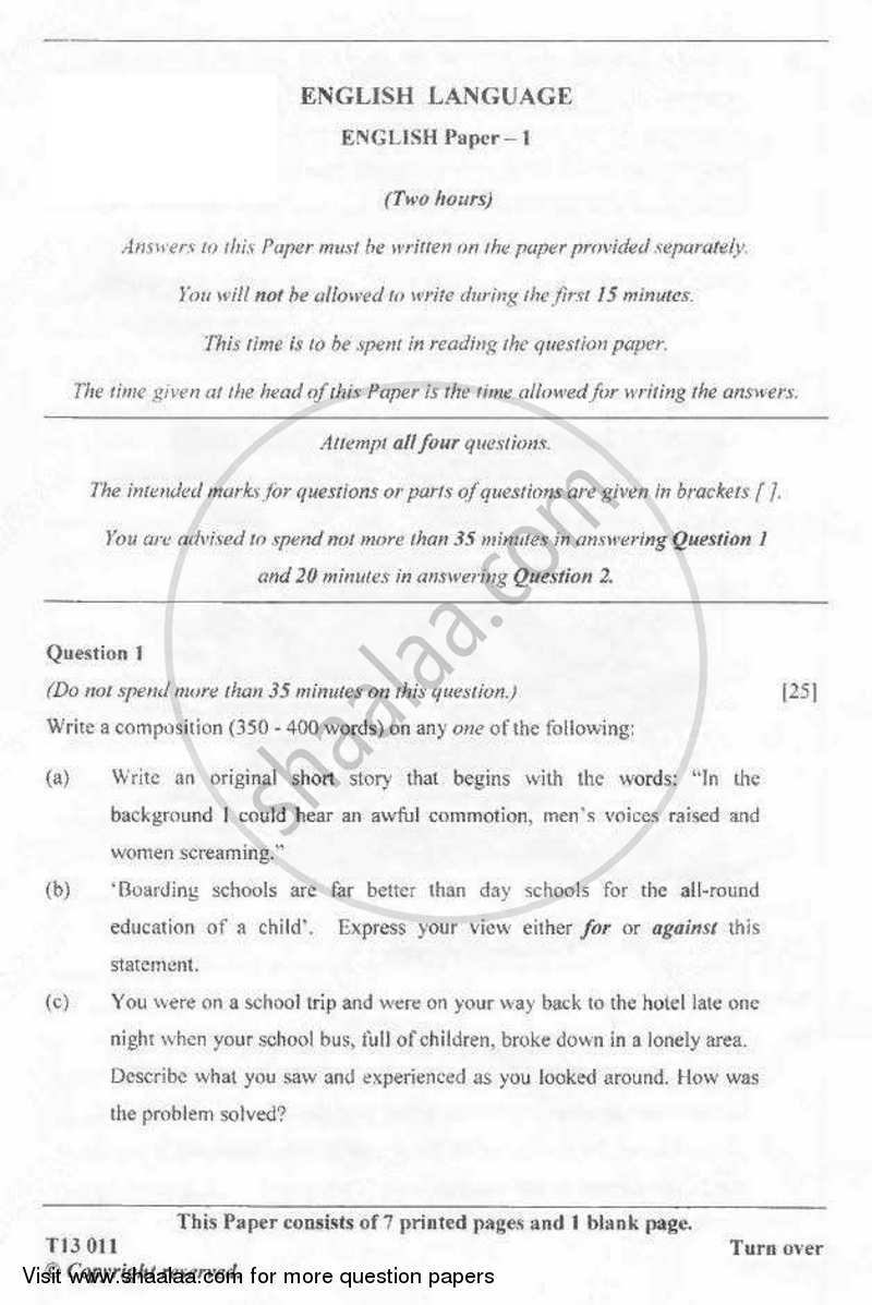 English 1 (English Language) 2012-2013 (English Medium) ICSE Class 10 ...