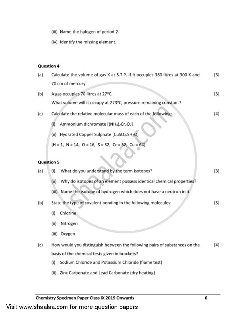 Chemistry 2018-2019 (English Medium) ICSE Class 9 Set 1 (Specimen ...
