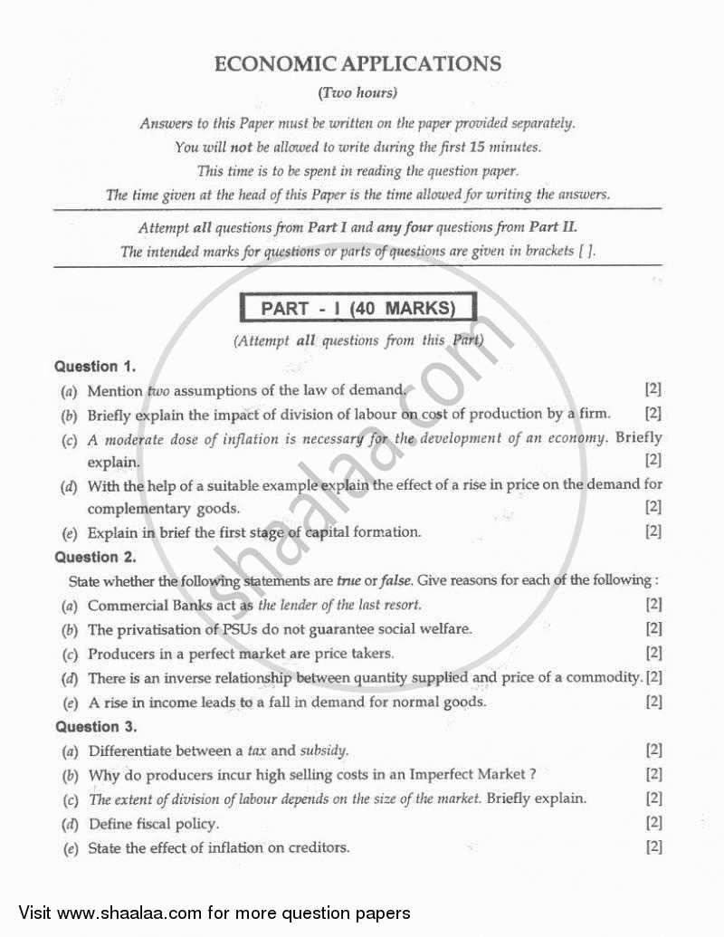 Economic Applications 2010 2011 English Medium ICSE Class 10 Question Economic Applications 2010 2011 English Medium ICSE Class 10 Question