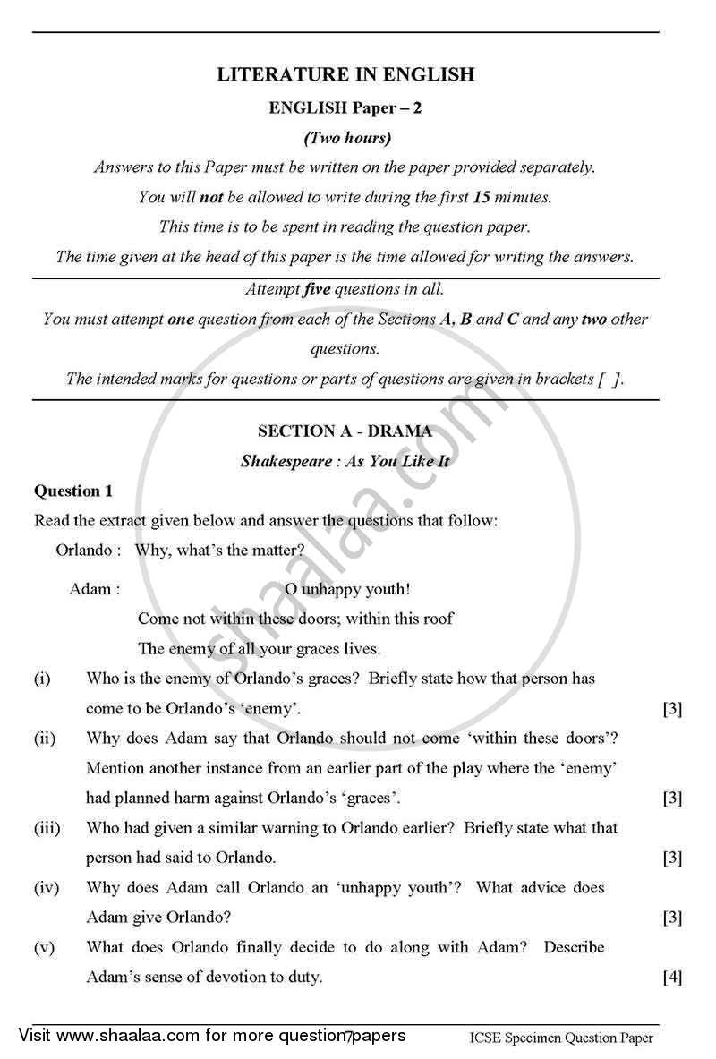 English 2 Literature In English 2012 2013 English Medium ICSE Class