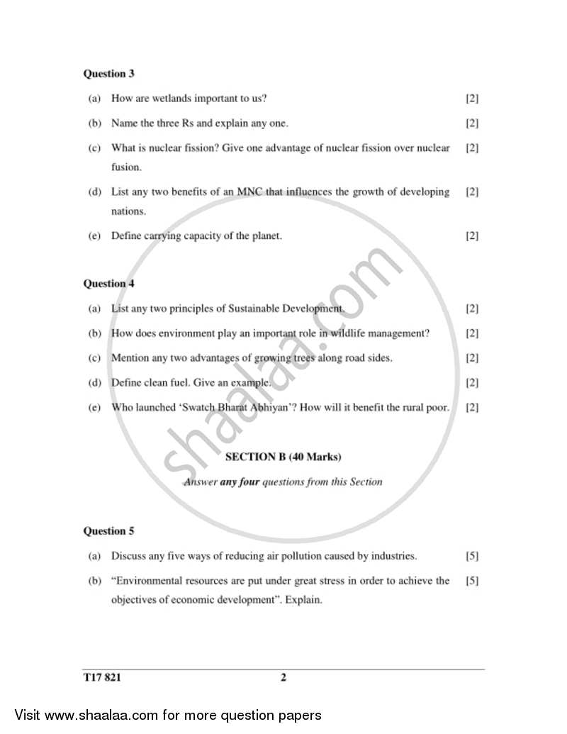 Environmental Science 2016-2017 (English Medium) ICSE Class 10 Set 1 ...