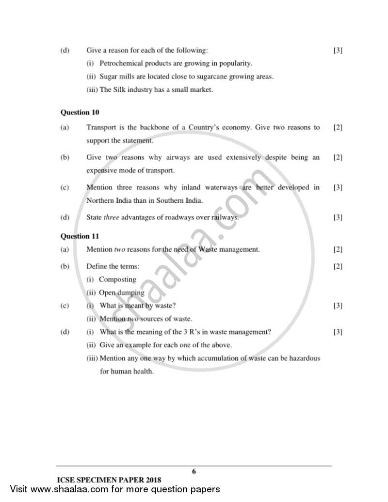 Geography 2017-2018 (English Medium) ICSE Class 10 Set 1 (Specimen ...