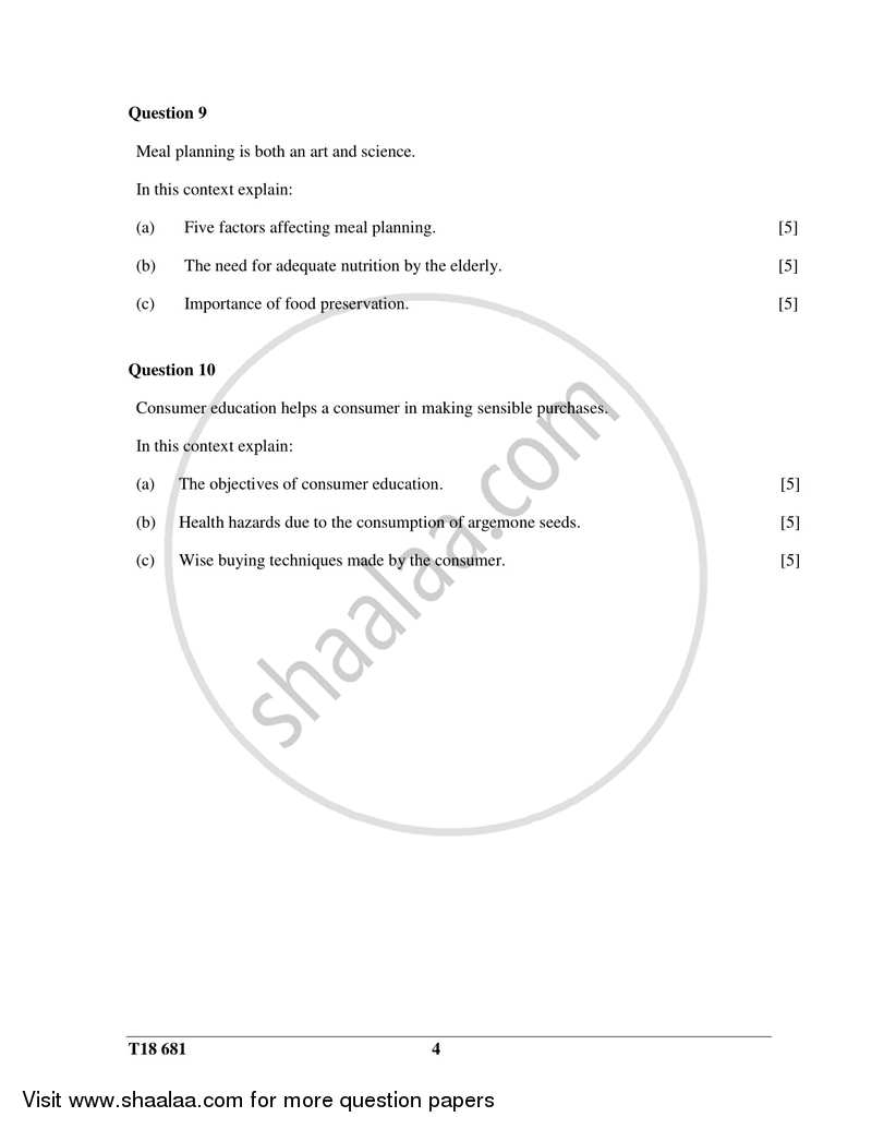 Home Science 2017-2018 (English Medium) ICSE Class 10 Set 1 question ...