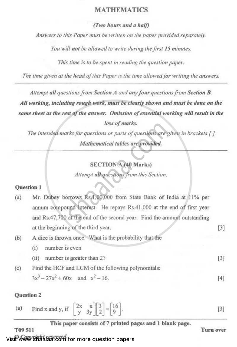 Mathematics 2008 2009 ICSE Class 10 Question Paper With PDF Download Mathematics 2008 2009 ICSE Class 10 Question Paper With PDF Download