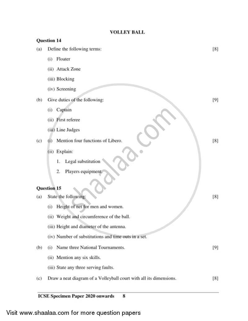 Physical Education 2019-2020 (English Medium) ICSE Class 10 Set 1 ...