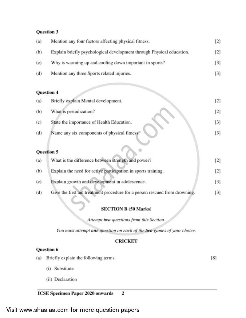 Physical Education 2019-2020 (English Medium) ICSE Class 10 Set 1 ...
