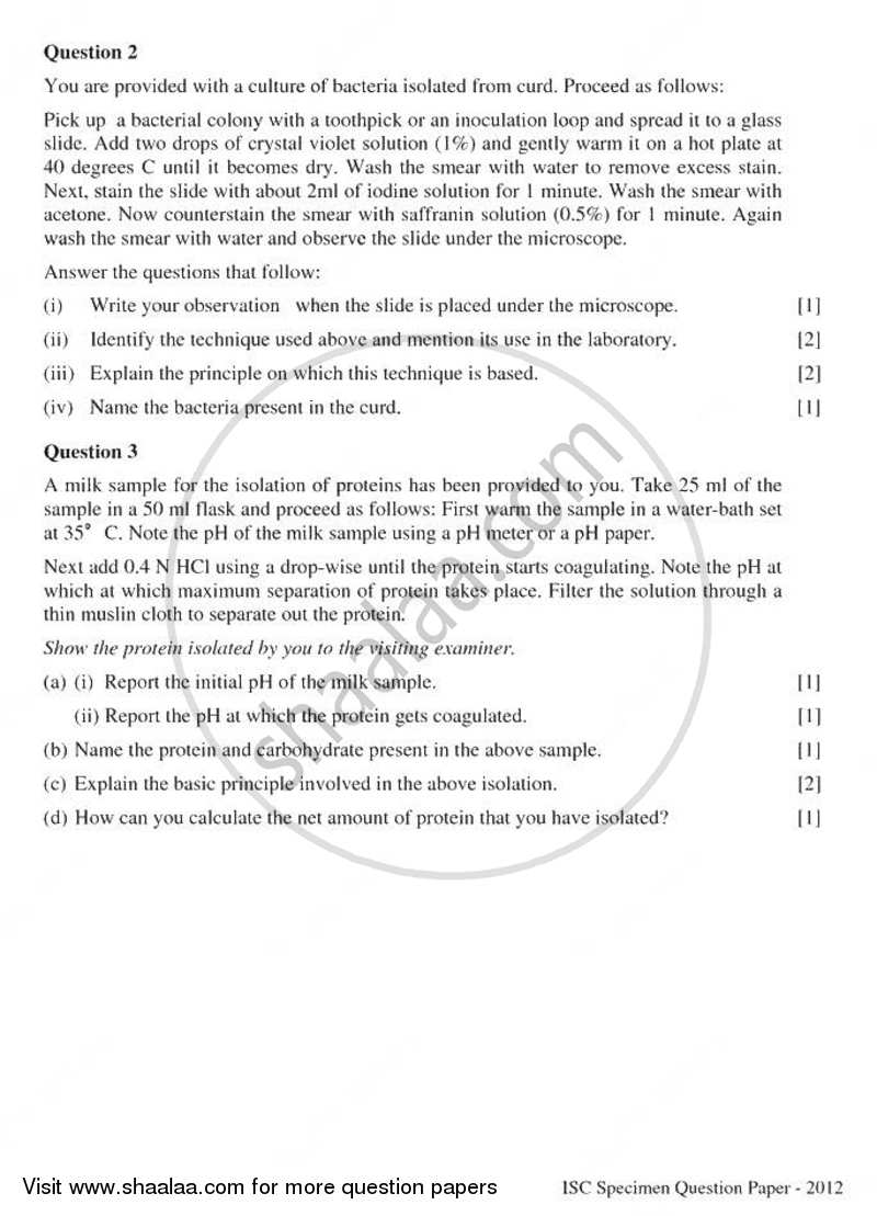 Biotechnology (Theory) 2011-2012 (Science) ISC Class 12 question paper ...