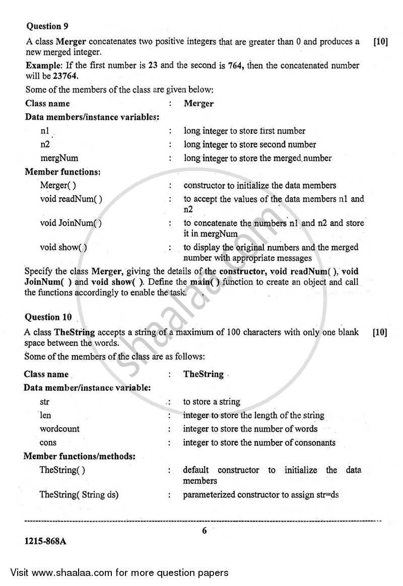 Computer Science (Theory) 2014-2015 (Science) ISC Class 12 question ...