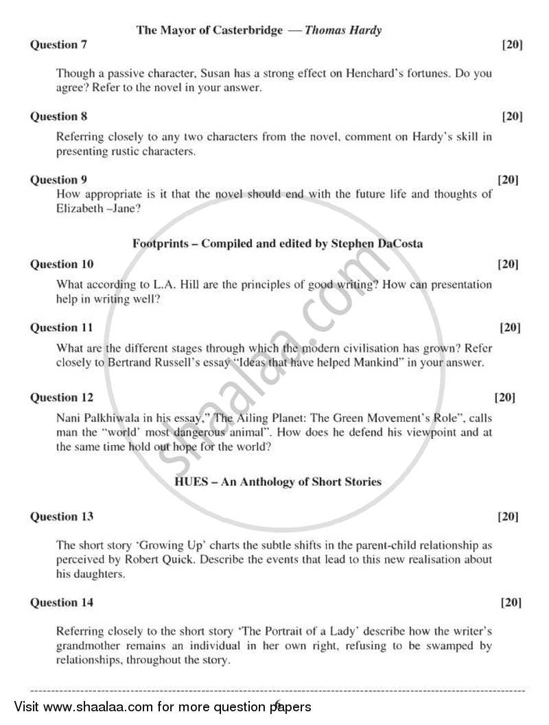 Elective English 2011-2012 ISC (Science) ISC Class 12 question paper ...