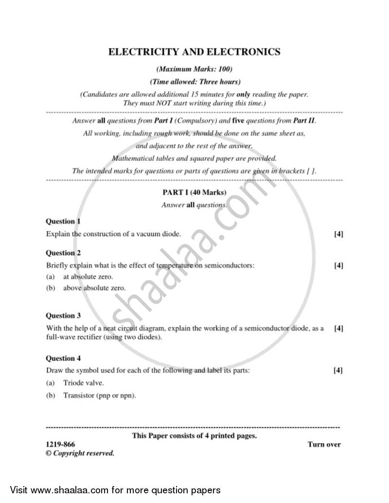 Electricity and Electronics 2018-2019 (Science) ISC Class 12 Set 1 ...