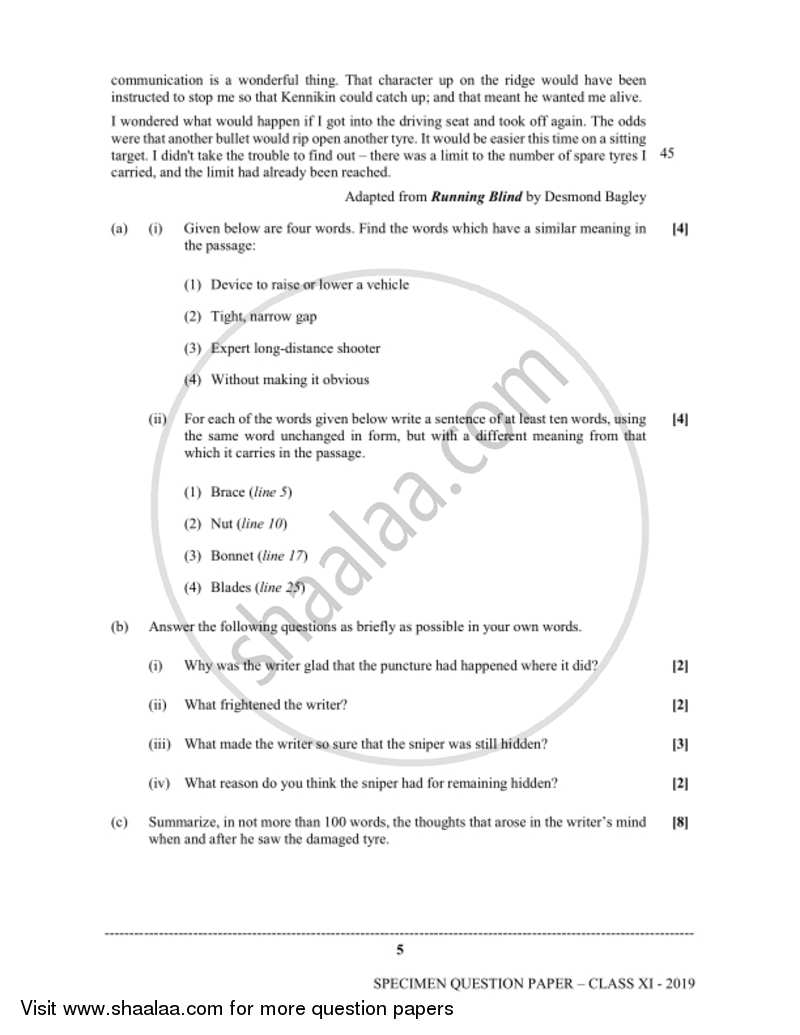 English 2018-2019 (Science) ISC Class 11 Set 1 question paper with PDF ...