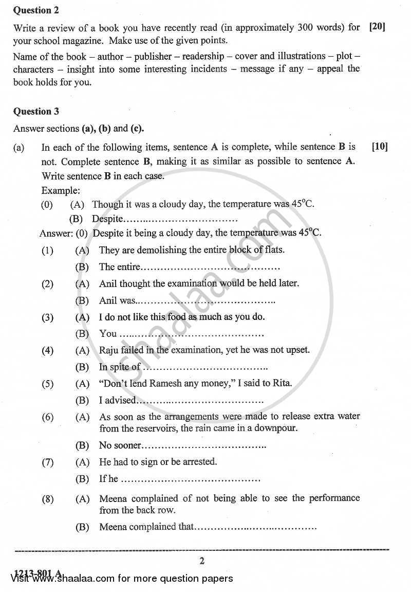 English Language 2012-2013 (Science) ISC Class 12 question paper with ...