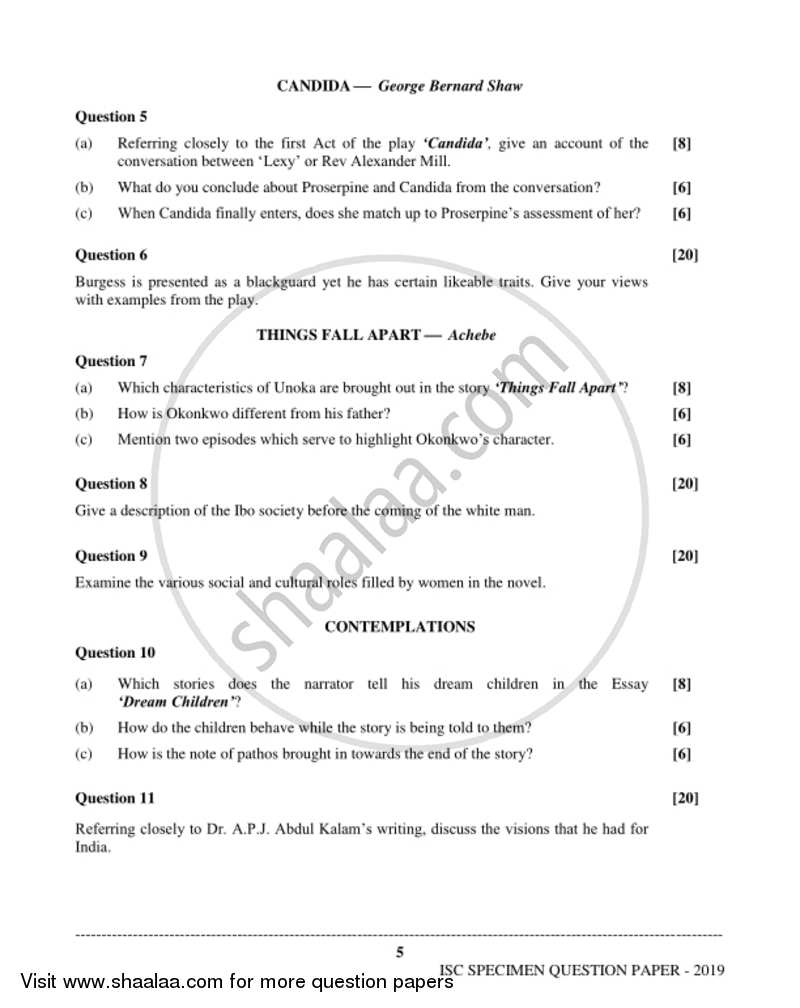 English Literature 2018-2019 (Science) ISC Class 12 Set 1 question ...