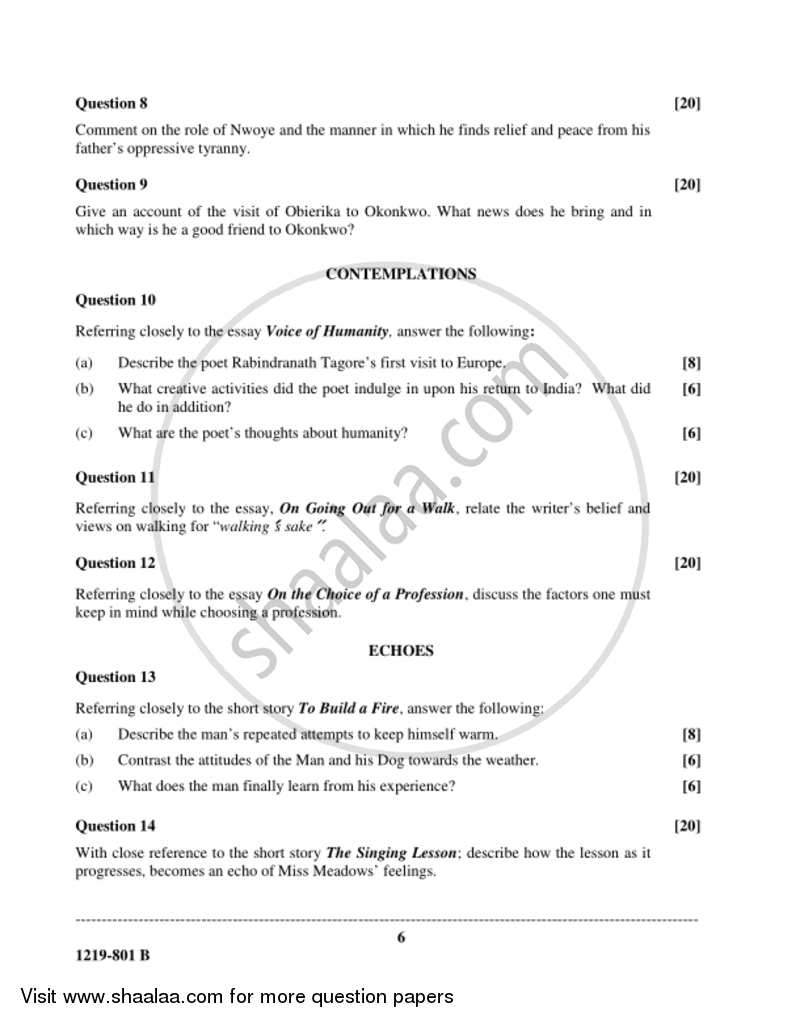English Literature 2018-2019 (Science) ISC Class 12 Set 1 question ...