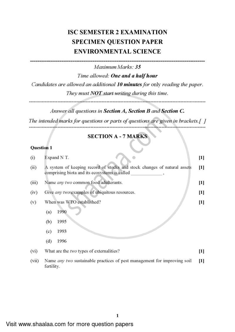Environmental Science (Theory) 2021-2022 (Science) ISC Class 12 Set 1 ...