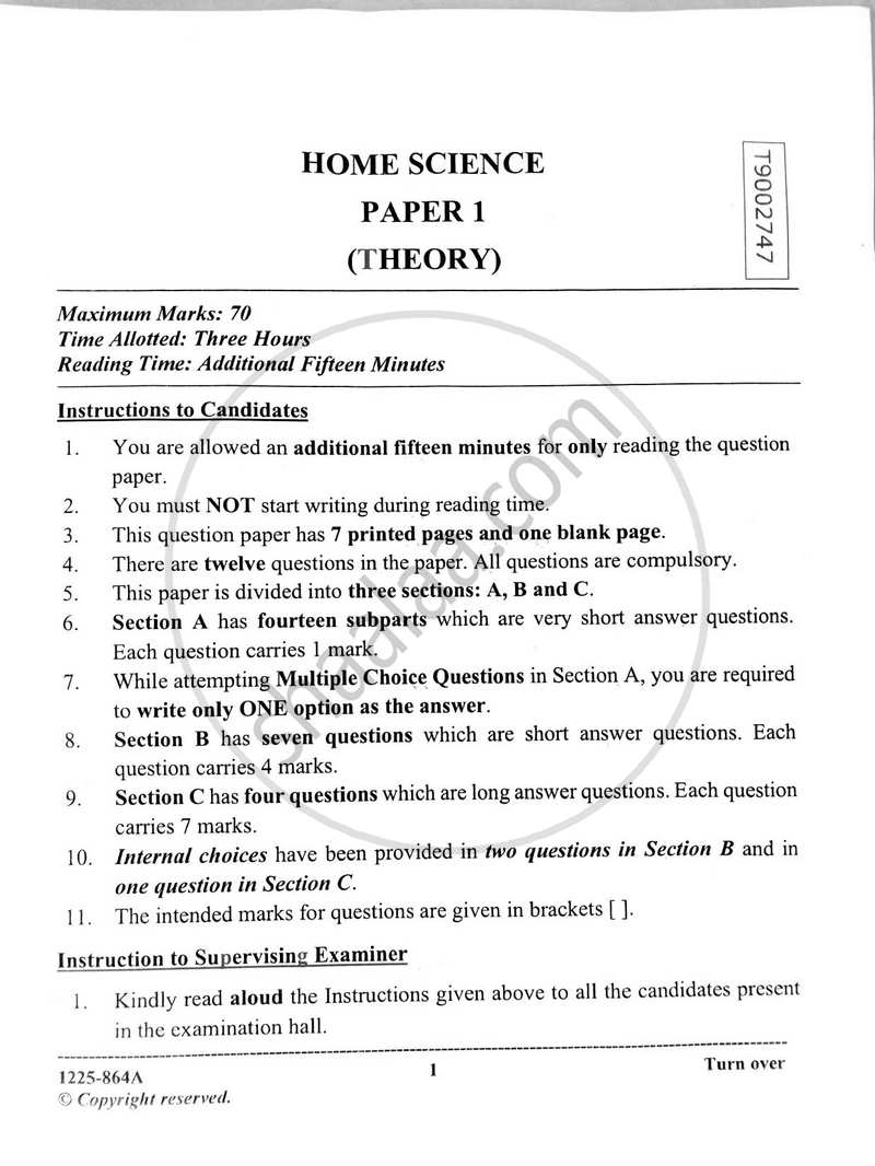 Home Science (Theory) 2024-2025 ISC (Arts) Class 12 Official Board ...