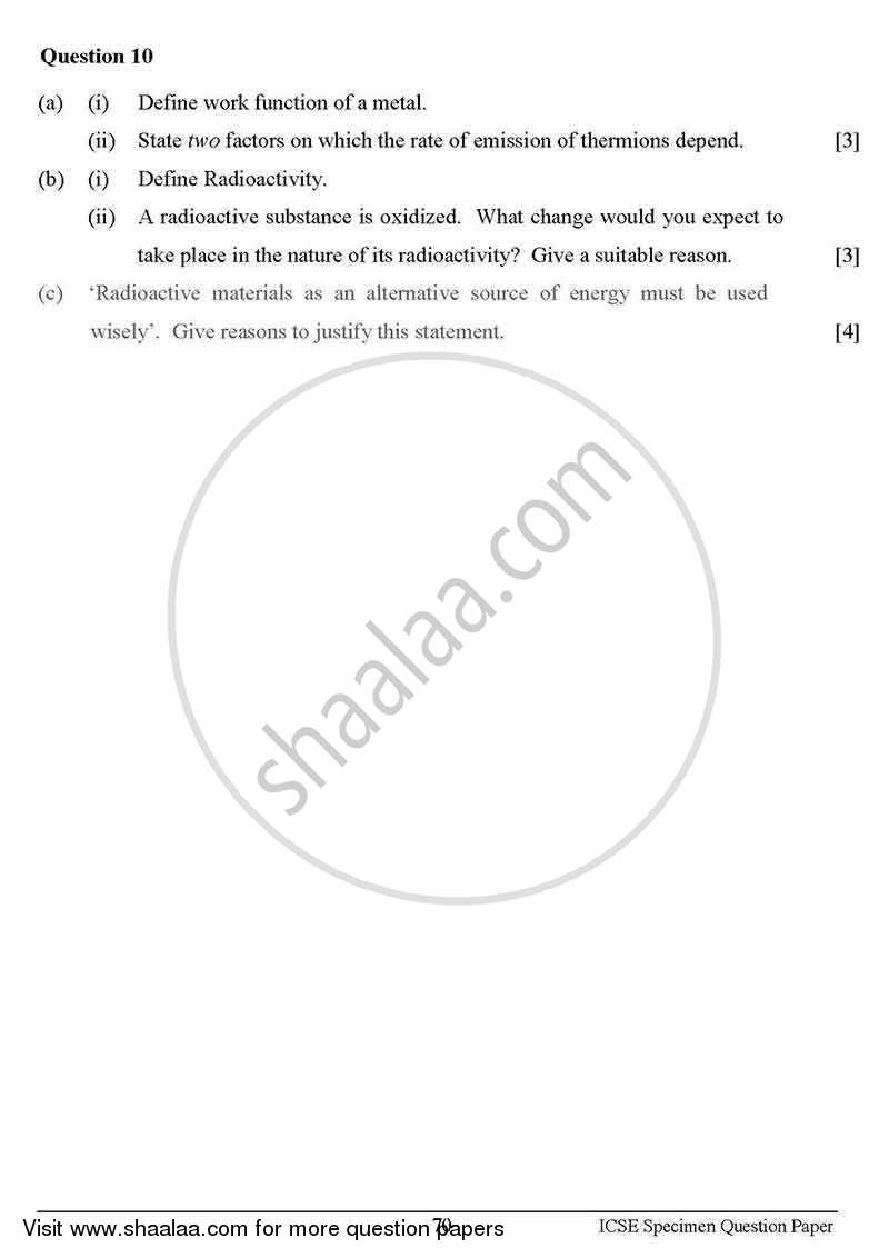 Physics 2012-2013 (English Medium) ICSE Class 10 Specimen Question ...
