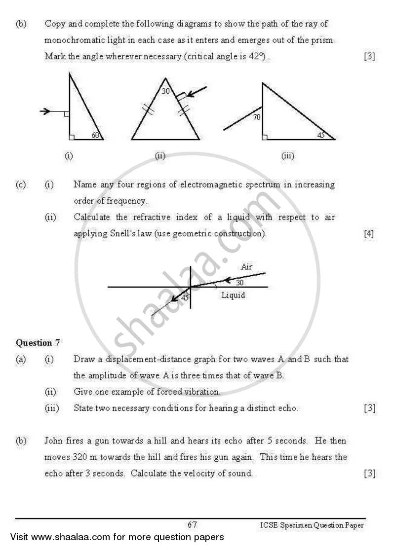 Physics 2012-2013 (English Medium) ICSE Class 10 Specimen Question ...