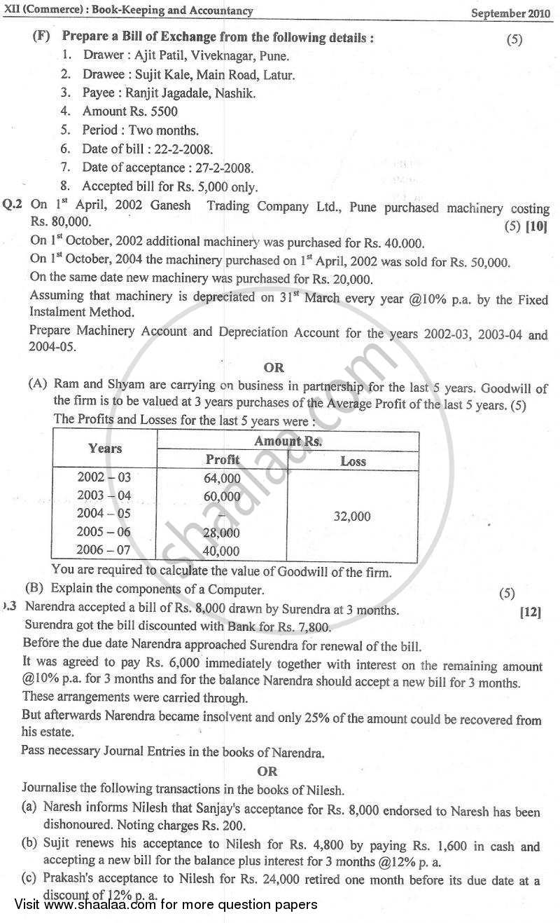 Book Keeping and Accountancy 2009-2010 HSC Commerce (English Medium) 12th Standard Board Exam ...