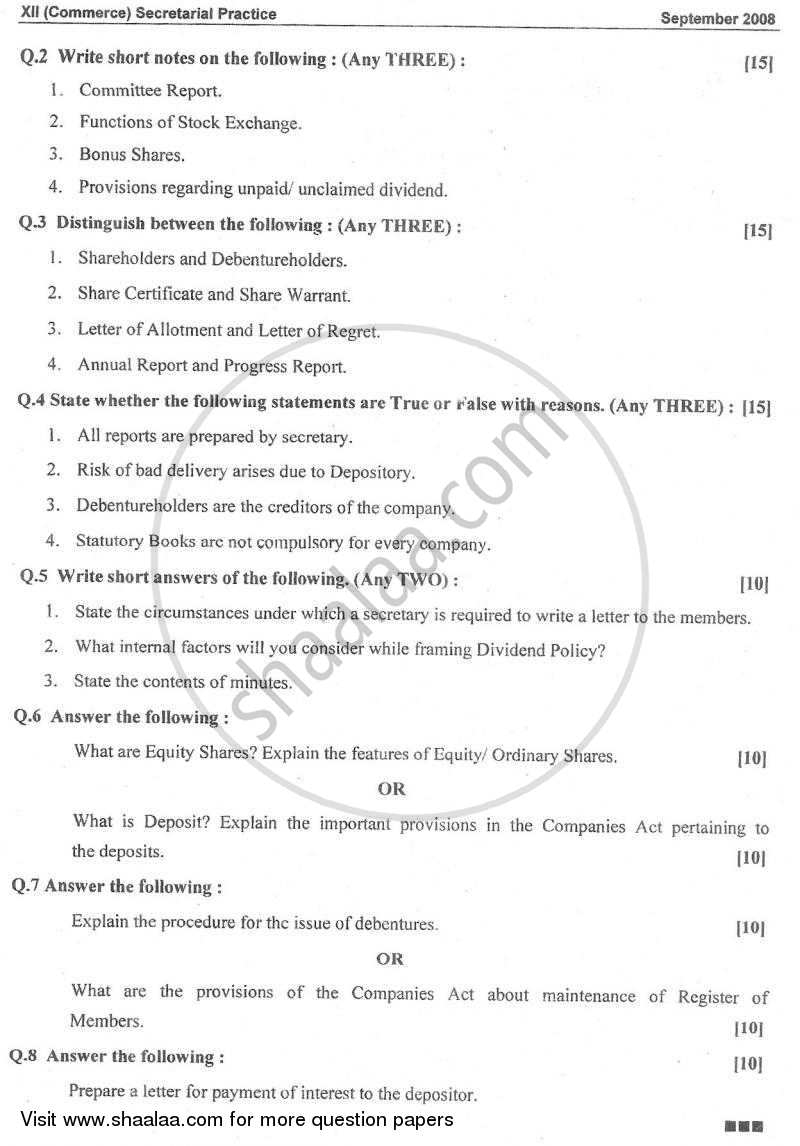 Secretarial Practice 2007-2008 HSC Commerce (English Medium) 12th ...