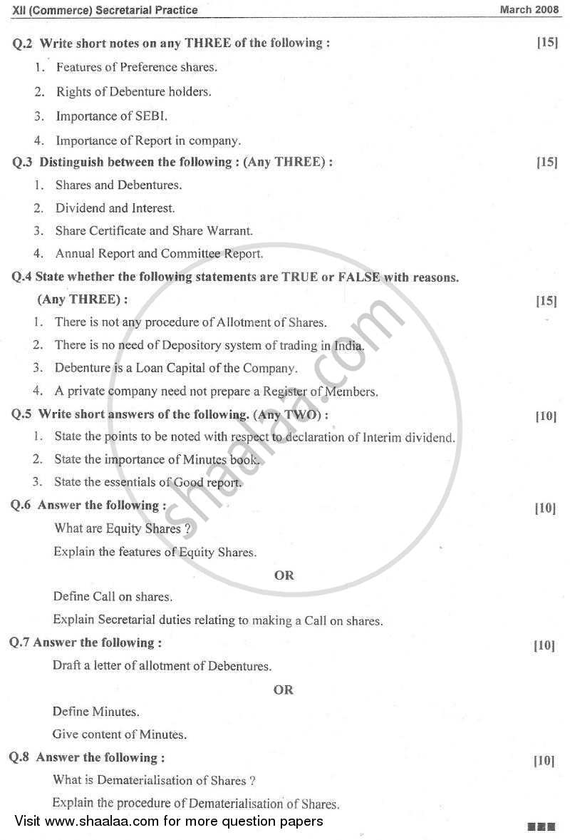 Secretarial Practice 2007-2008 HSC Commerce (English Medium) 12th ...