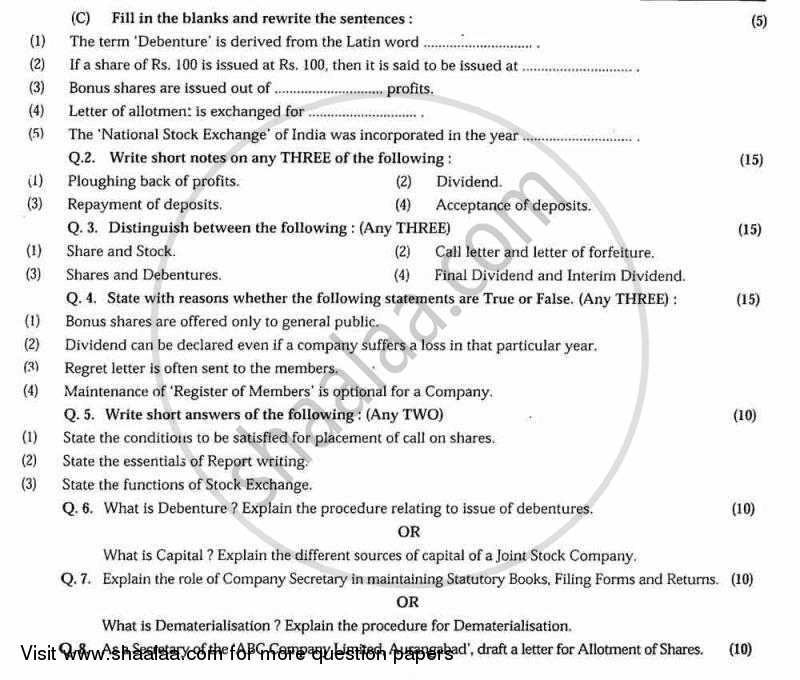 Secretarial Practice 2008-2009 HSC Commerce (English Medium) 12th ...