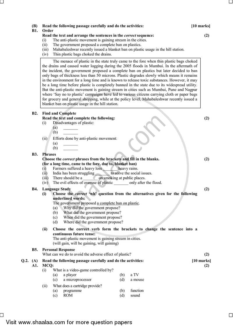 English (Second/Third Language) 2014-2015 SSC (Marathi Medium) 10th ...