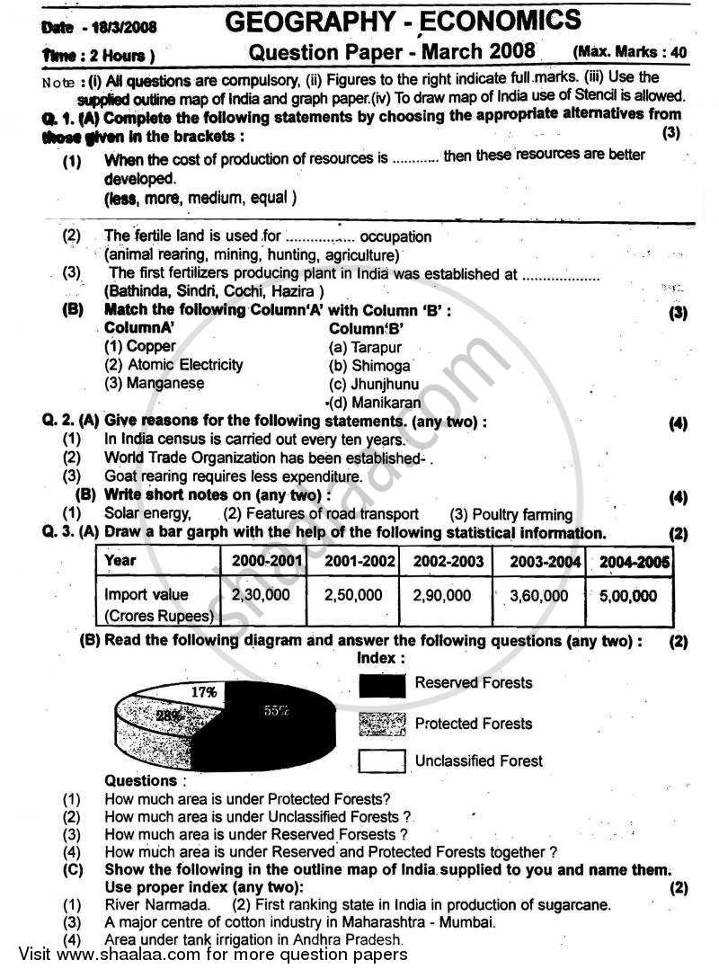 Geography 2007-2008 SSC (English Medium) 10th Standard Board Exam ...