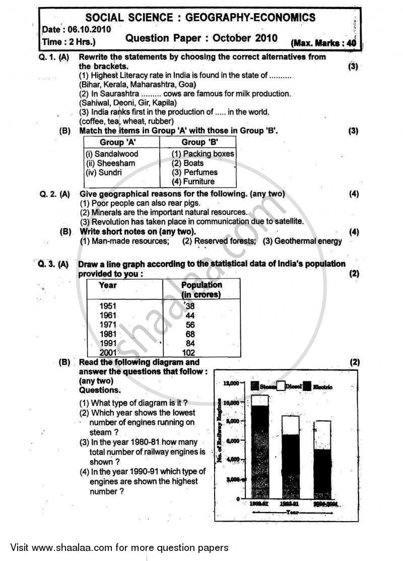 Geography 2009-2010 SSC (English Medium) 10th Standard Board Exam ...