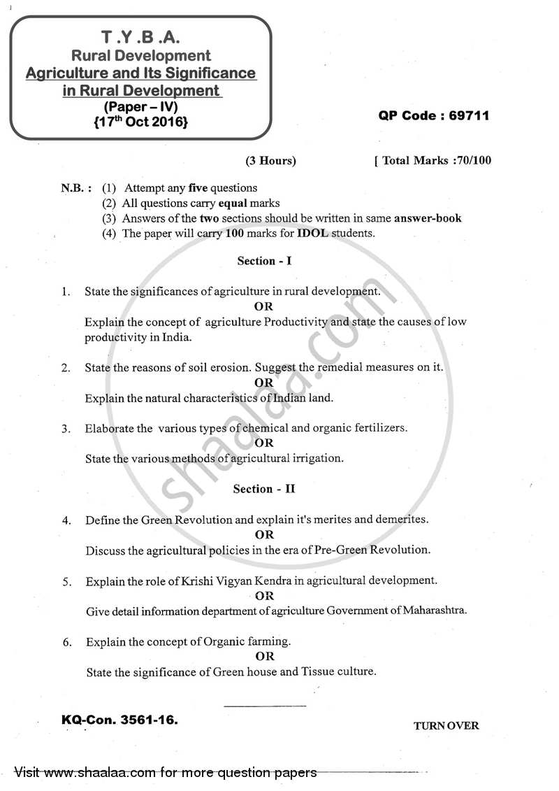 Agriculture and Its Significance in Rural Development 2016-2017 BA ...