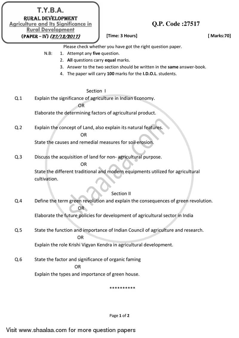 Agriculture and Its Significance in Rural Development 2017-2018 BA ...