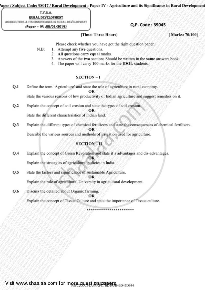 Agriculture and Its Significance in Rural Development 2018-2019 BA ...