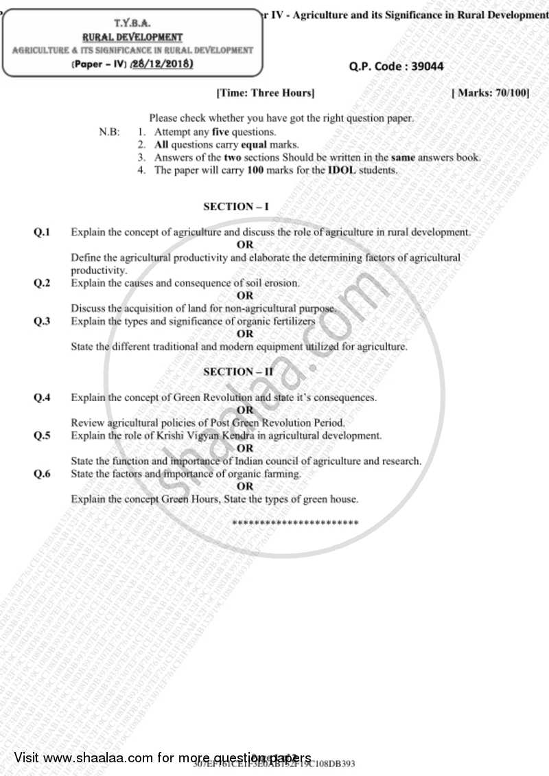 Agriculture and Its Significance in Rural Development 2018-2019 BA ...