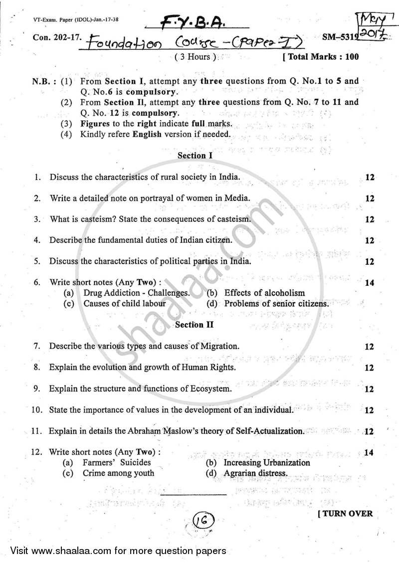 Foundation Course 1 2016-2017 BA Marathi (IDOL) (Correspondence) 1st ...