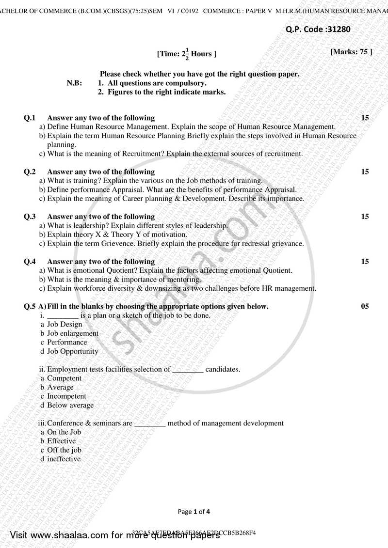 Commerce 6 Marketing And Human Resource Management 2017 2018 B Com
