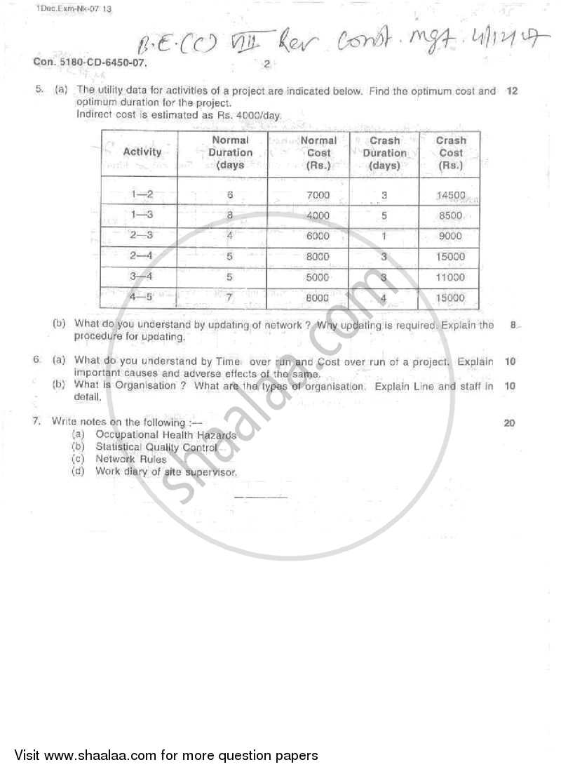 Construction Management 2007-2008 BE Civil Engineering Semester 8 (BE ...